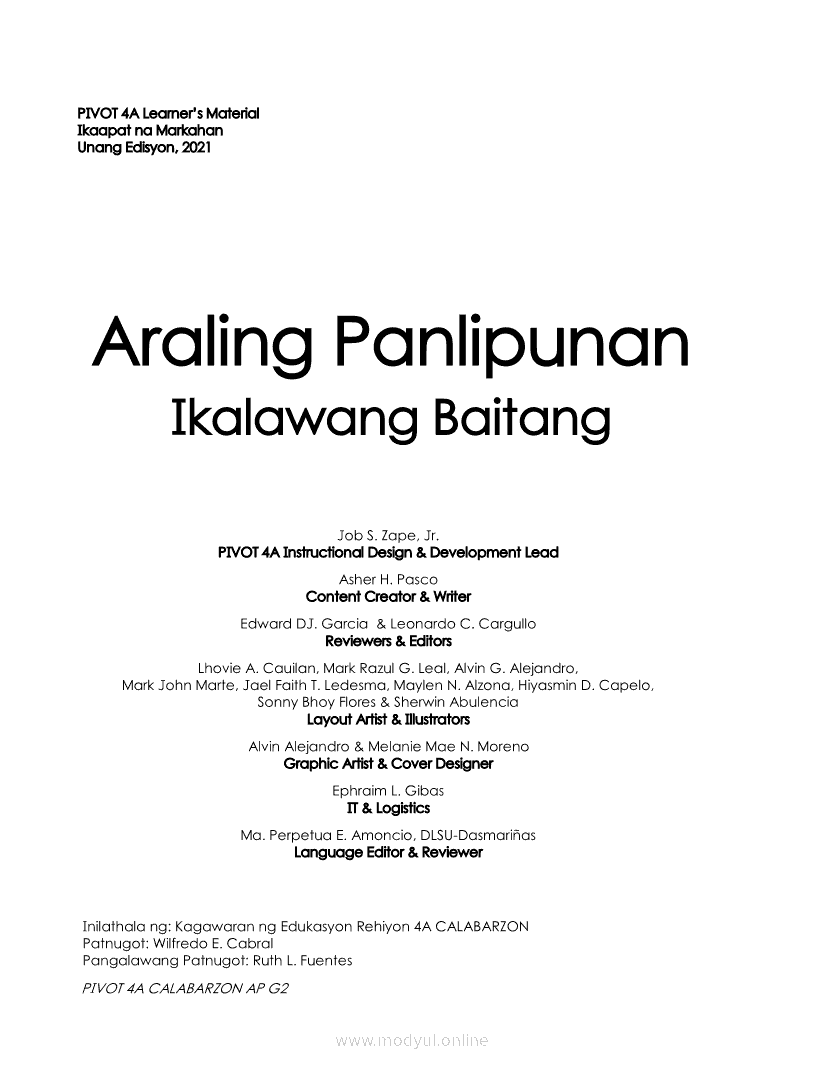 Araling Panlipunan 2 Module Quarter 4 Grade 2 Modules
